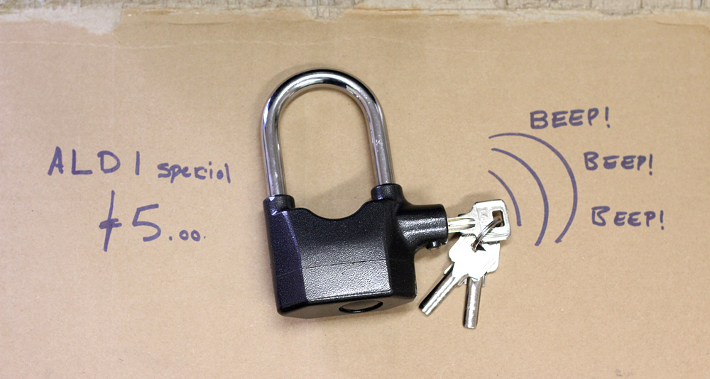 Five quid alarmed padlock that might be good for you...